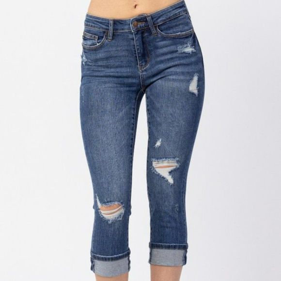 Judy Blue | Jeans | Cuffed Distressed Capri | Poshmark